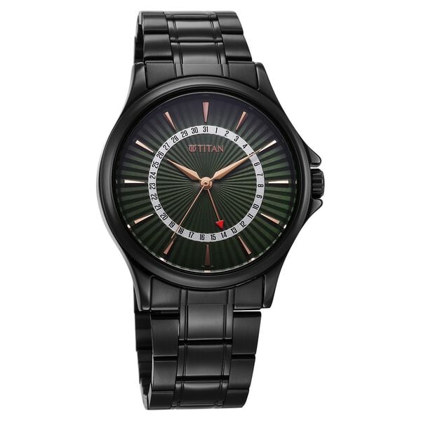 Titan Karishma Quartz Analog with Date Green Dial Stainless Steel Stra ...