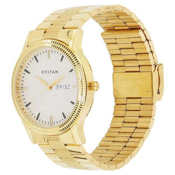 Titan Quartz Analog with Day and Date White Dial Stainless Steel Strap ...